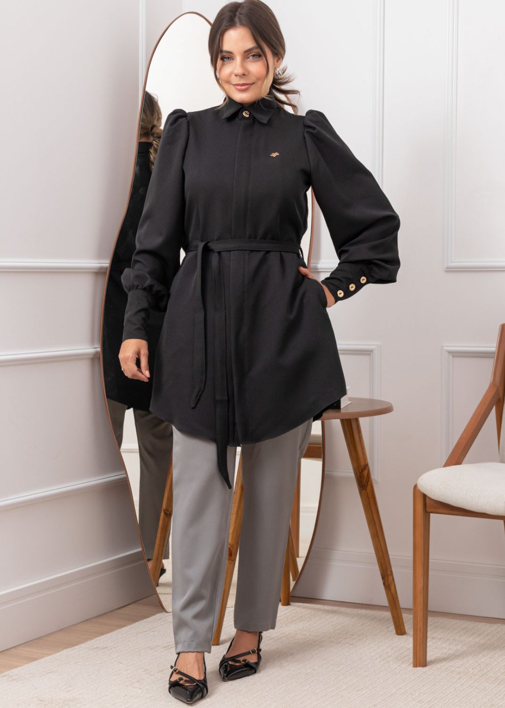 Jaleco Feminino Acinturado Com Manga Bufante Compras Online