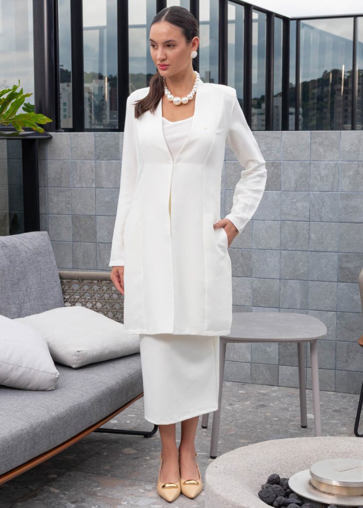 Jaleco Feminino Jacquard Alfaiataria Elegance Off-White