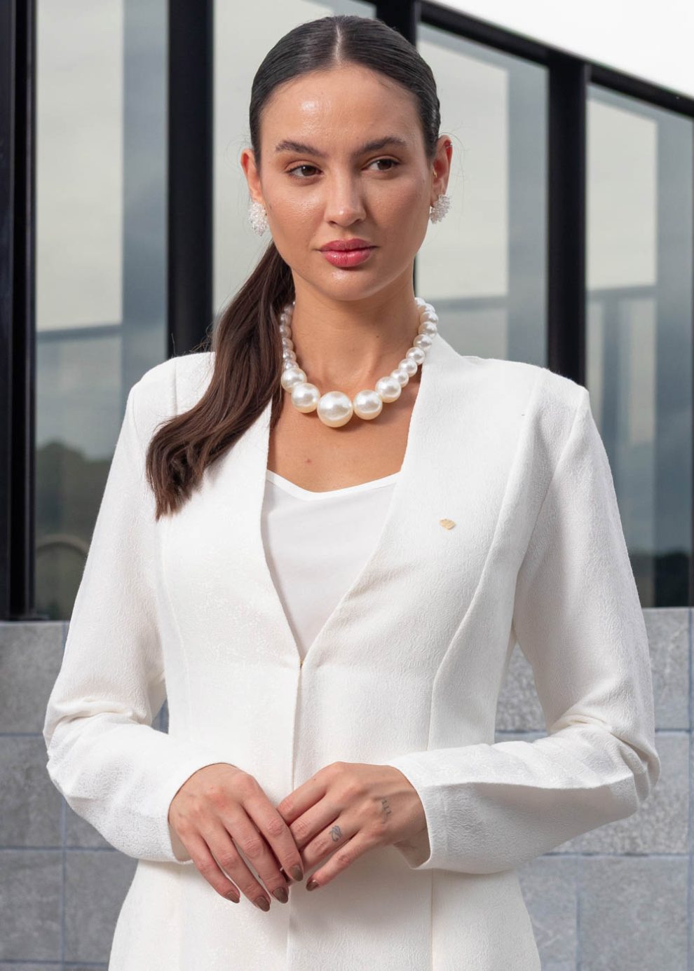 Jaleco Feminino Jacquard Alfaiataria Elegance Off-White